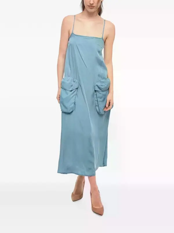 Sunnei Patch-pocket Spaghetti-strap Midi Dress - Blue