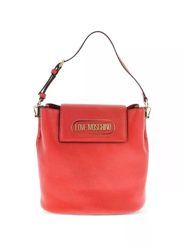 Moschino Pebbled Logo-plaque Bucket Bag - Red