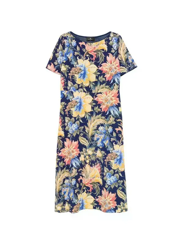 Etro Floral-print Short-sleeve Midi Dress - Blue