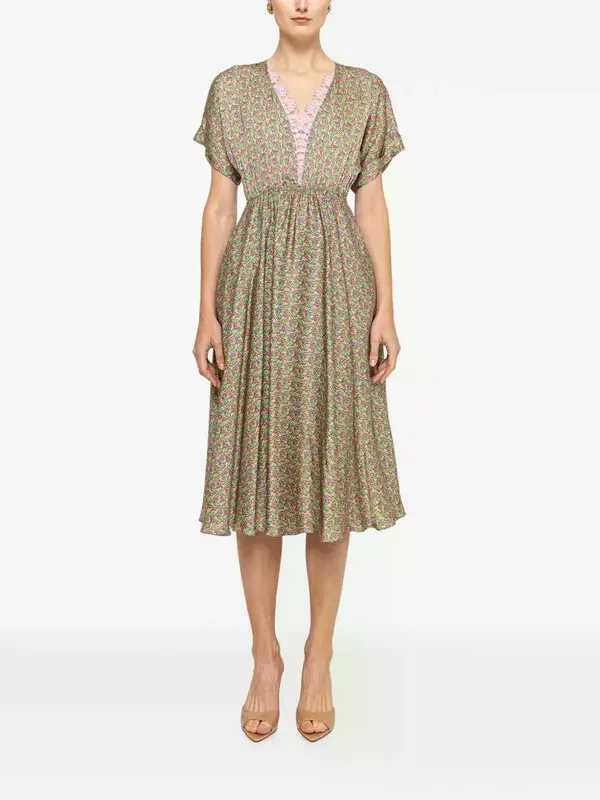NISSA Lace-detail Viscose Midi Dress - Green
