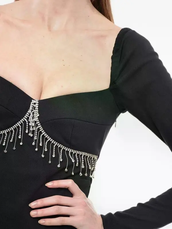 ANOUKI Rhinestone-embellished Long-sleeve Midi Dress