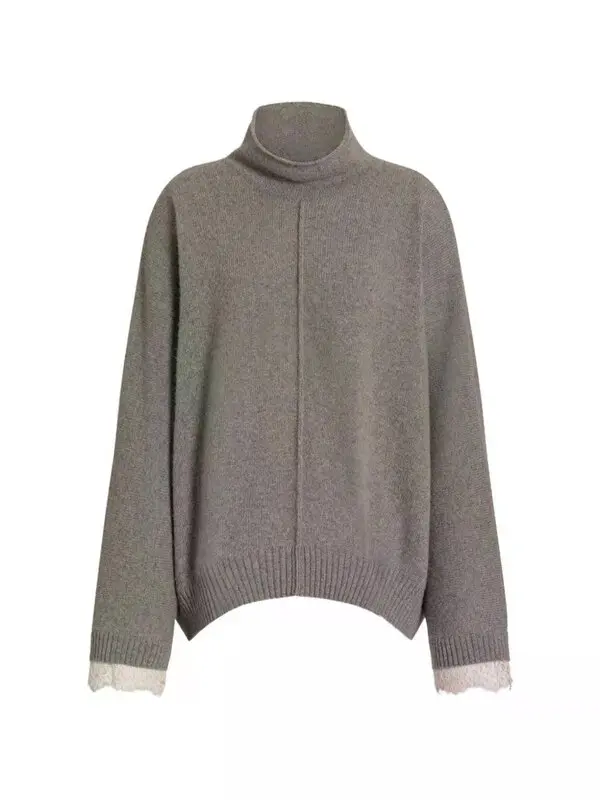 Alberta Ferretti Lace-trimmed High-neck Sweater - Grey