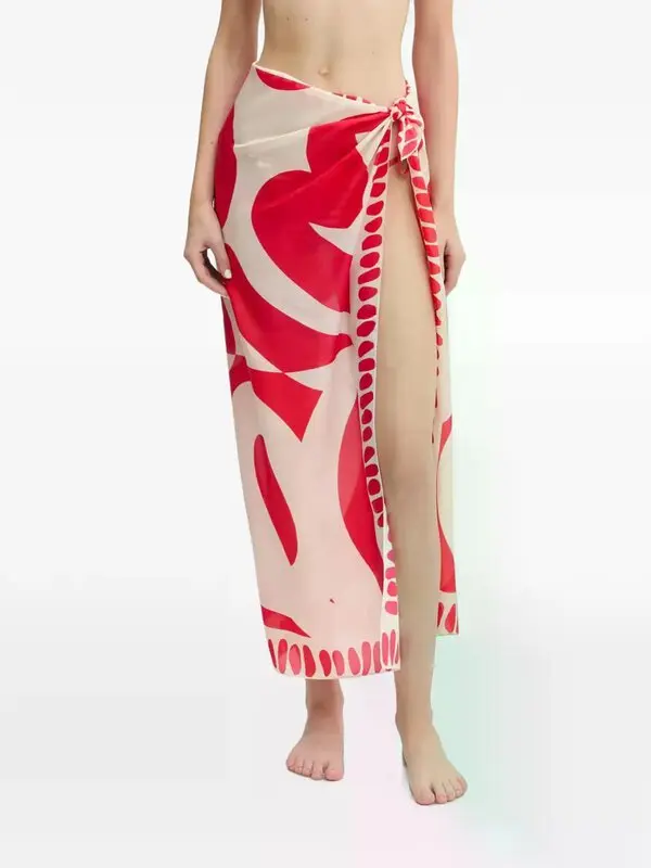 Bond Eye Abstract-print Tie-fastening Sarong - Red