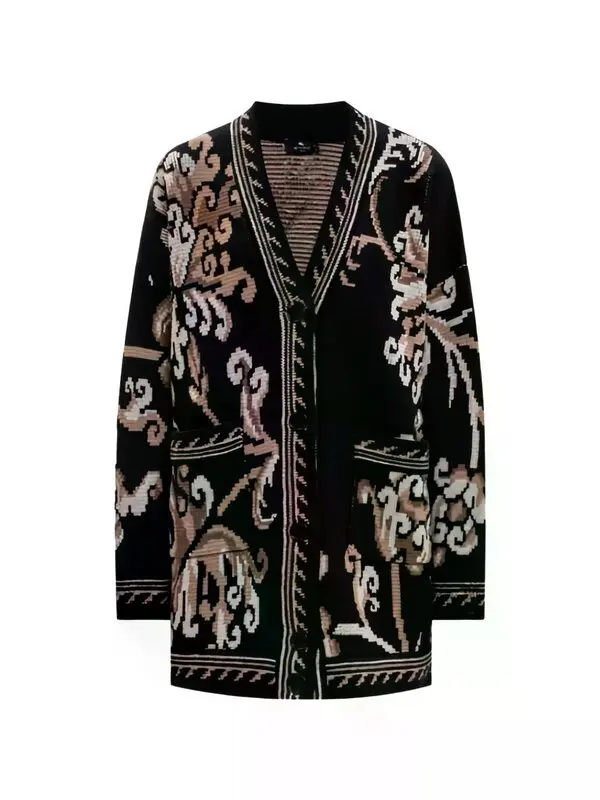 Etro Floral-intarsia Wool Cardigan - Black