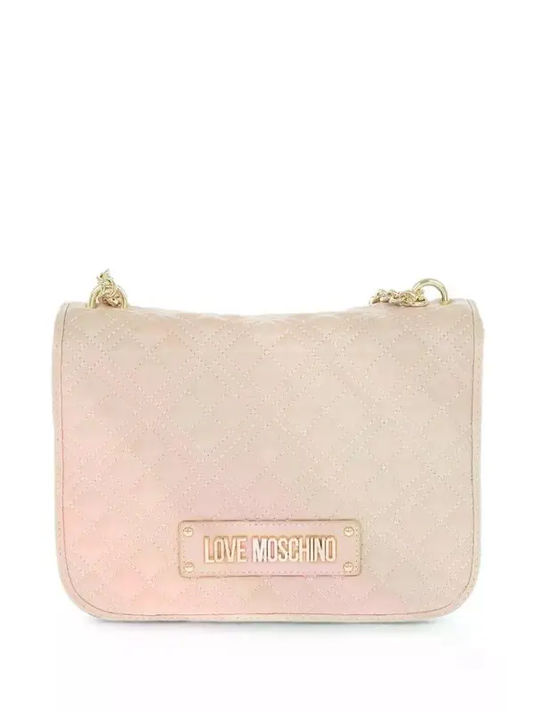 Moschino Quilted Logo-plaque Shoulder Bag - Neutrals