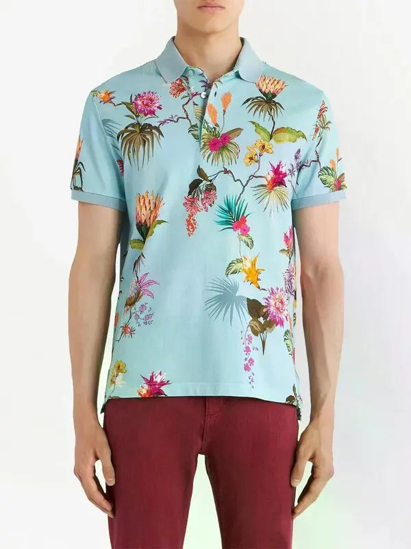 Etro Floral-print Cotton Polo Shirt