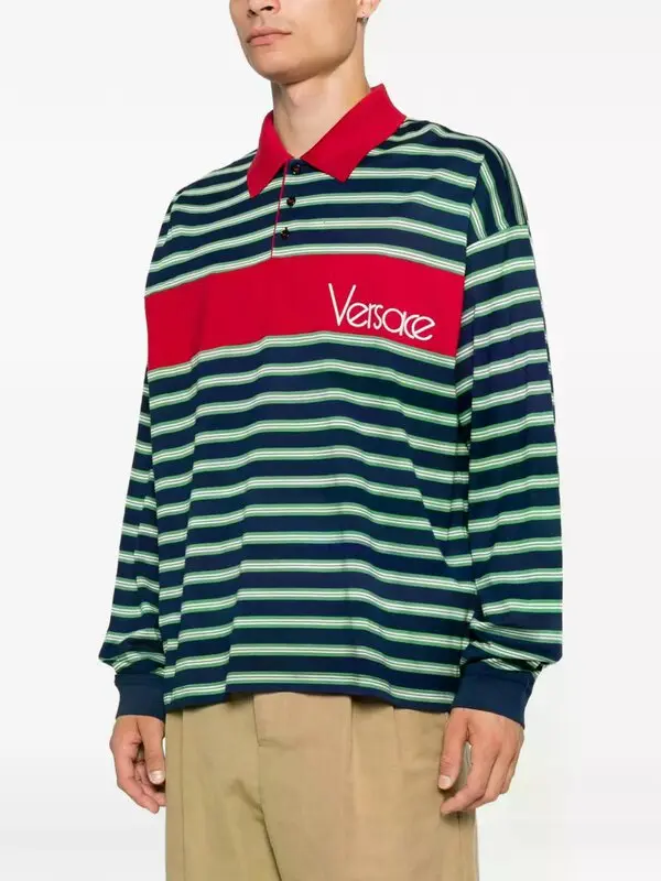 Versace Striped Logo-embroidered Polo Shirt