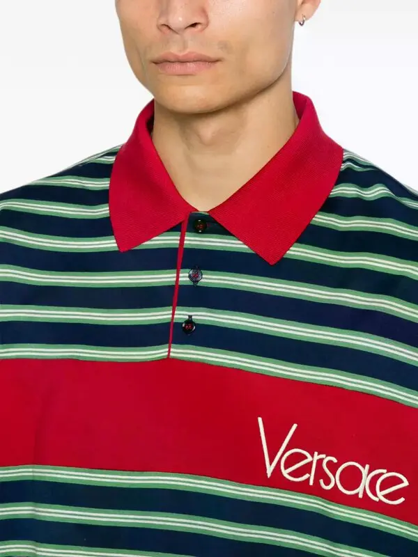 Versace Striped Logo-embroidered Polo Shirt