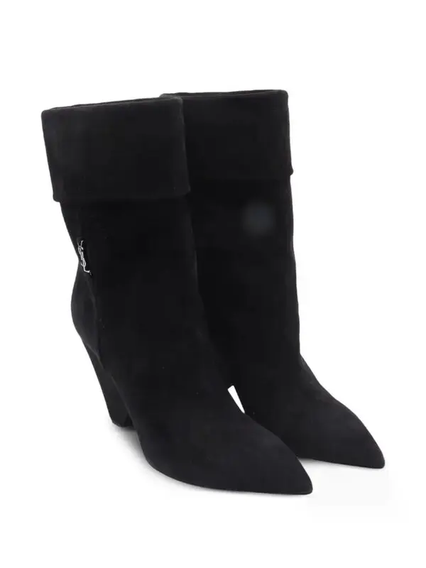 Saint Laurent Suede Niki Wedge Ankle Boots - Black