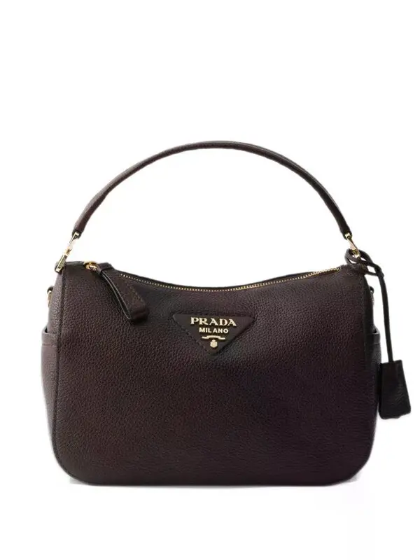 Prada Small Leather Bag With Textured Finish - Brown