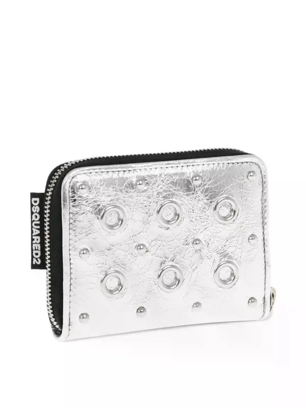 Dsquared2 Craquelé-effect Eyelet-embellished Wallet - Silver