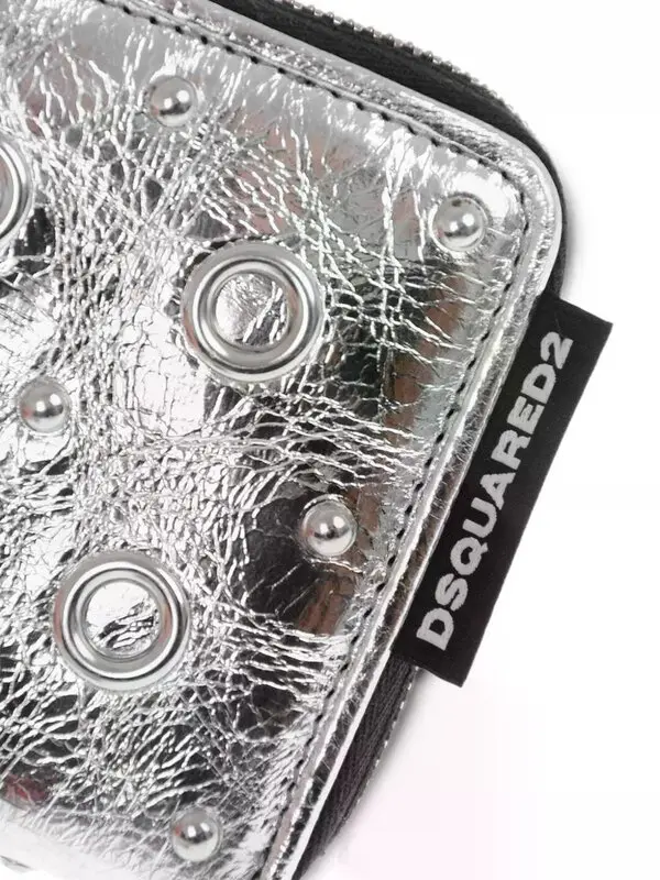 Dsquared2 Craquelé-effect Eyelet-embellished Wallet - Silver