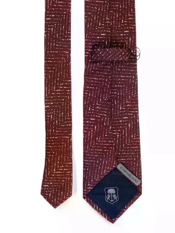 Corneliani Herringbone Silk Neck Tie - Red