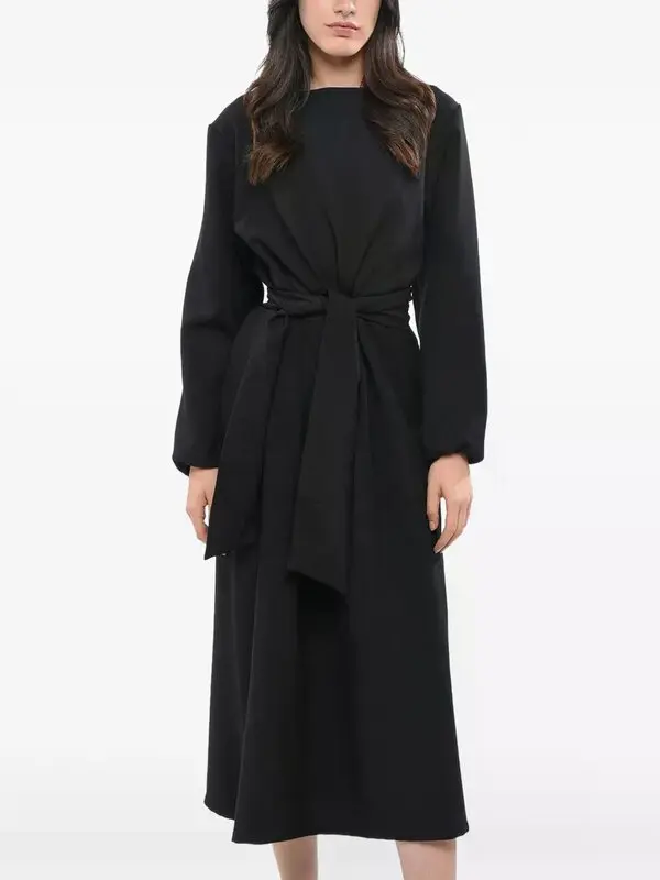 OBLÒ UNIQUE Tie-waist Long-sleeve Midi Dress - Black