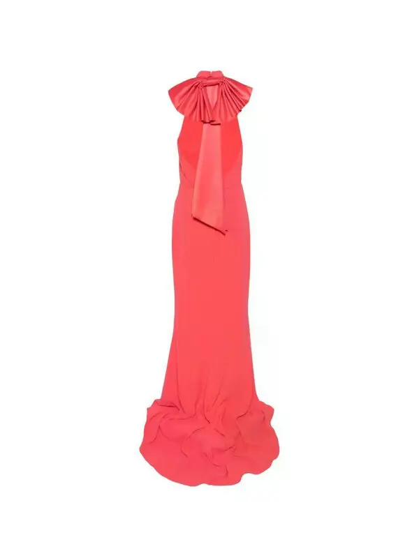 Nicole Miller Sleeveless Bow Detail Maxi Gown - Red