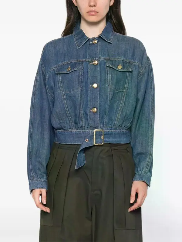 JIJIL Belted Cropped Denim Jacket
