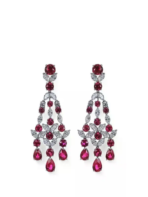 FANTASIA BY DESERIO Ruby Cubic Zirconia Chandelier Earrings - Silver