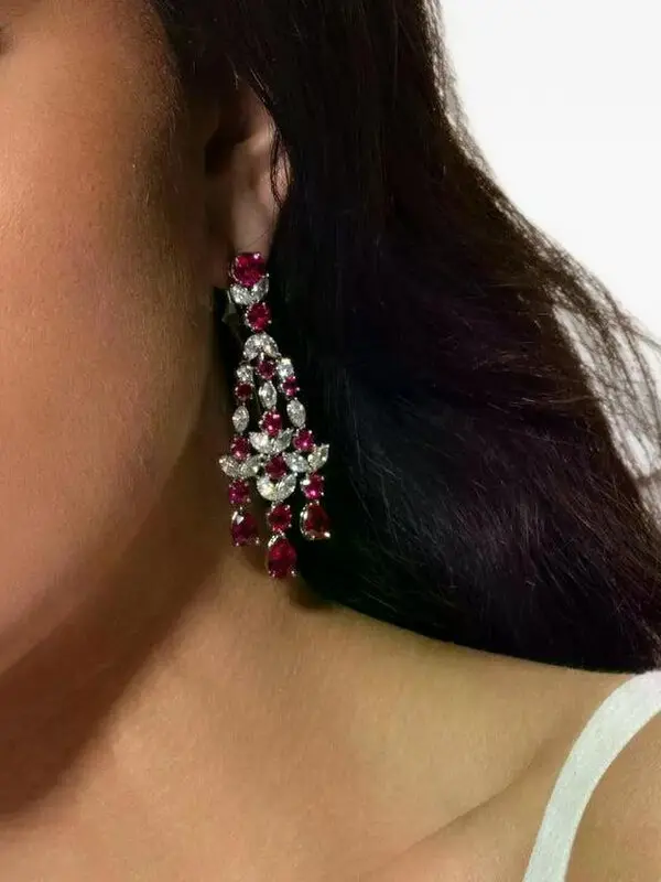 FANTASIA BY DESERIO Ruby Cubic Zirconia Chandelier Earrings