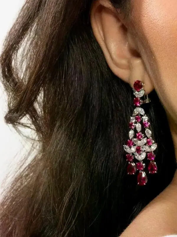 FANTASIA BY DESERIO Ruby Cubic Zirconia Chandelier Earrings