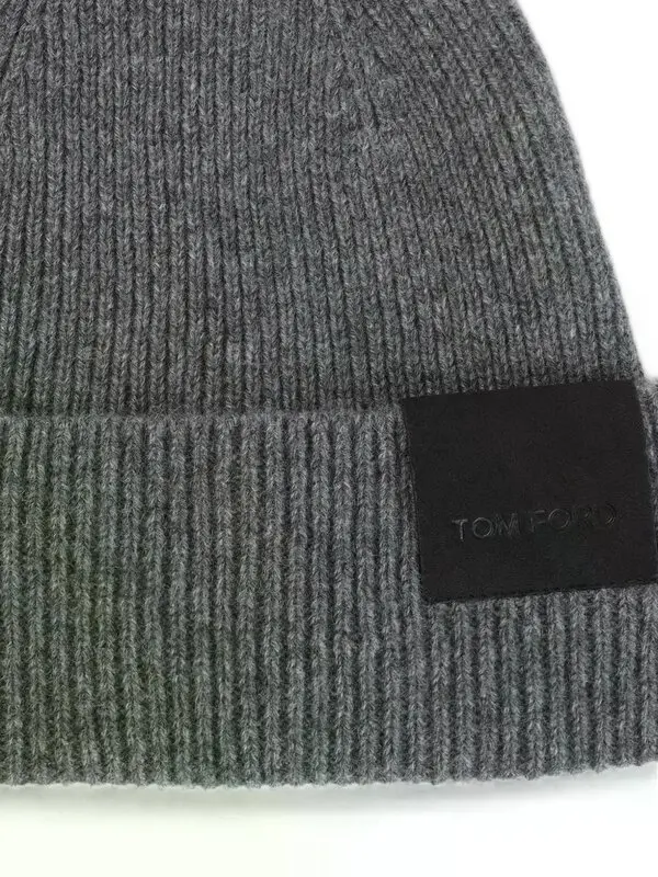 TOM FORD Logo-patch Ribbed-knit Beanie Hat - Grey