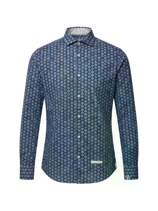 TINTORIA MATTEI 954 Geometric-print Long-sleeve Shirt - Blue