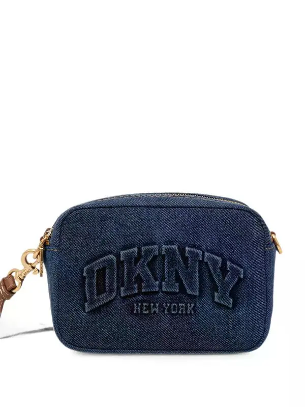 Dkny Logo-embroidered Denim Shoulder Bag - Blue