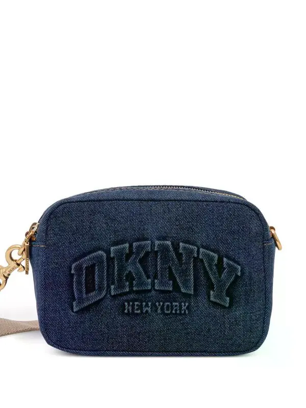 Dkny Logo-embroidered Denim Shoulder Bag - Blue