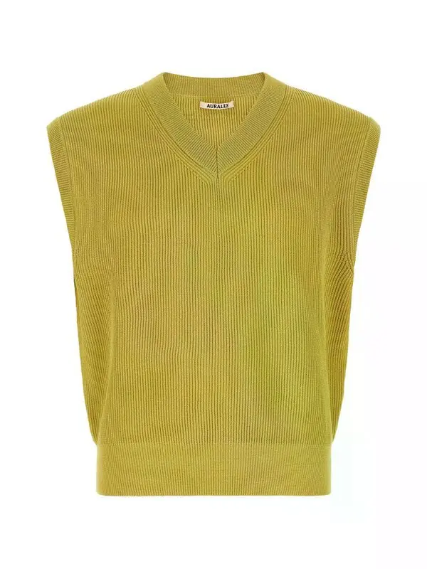 Auralee Ribbed-knit V-neck Vest - Yellow