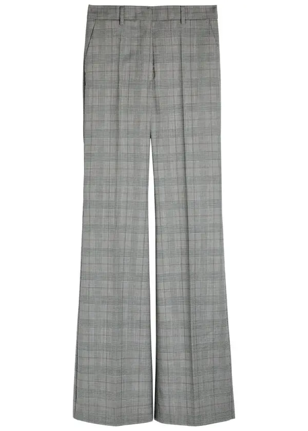 Sportmax Checked Flared-leg Wool Trousers - Grey