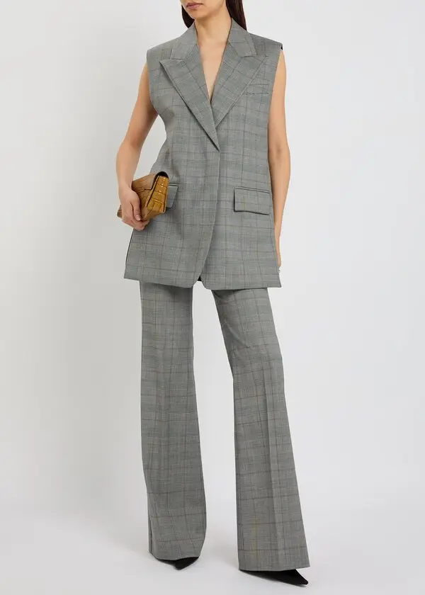 Sportmax Checked Flared-leg Wool Trousers
