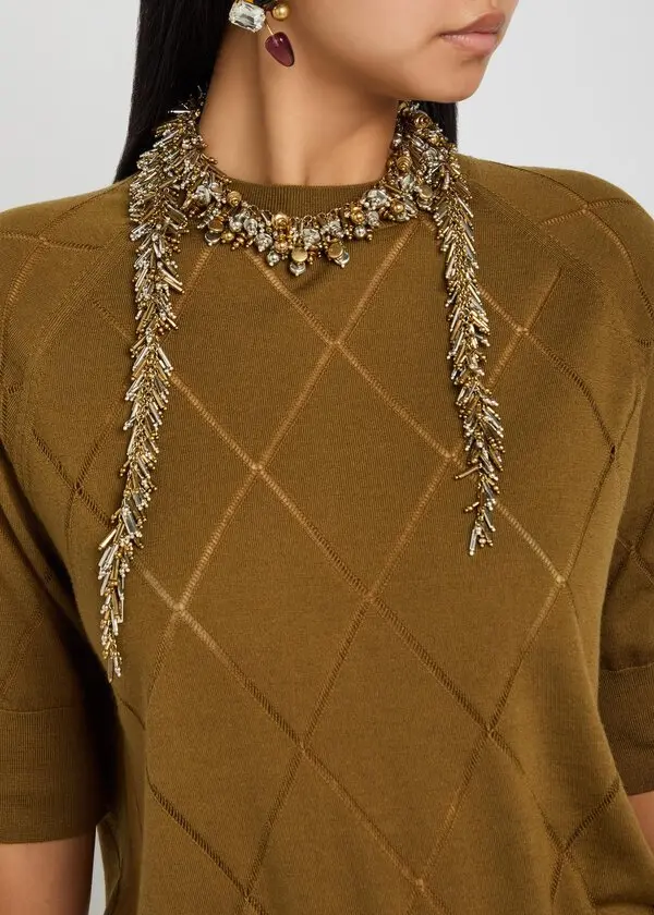 Dries Van Noten Embellished Brass Scarf Necklace