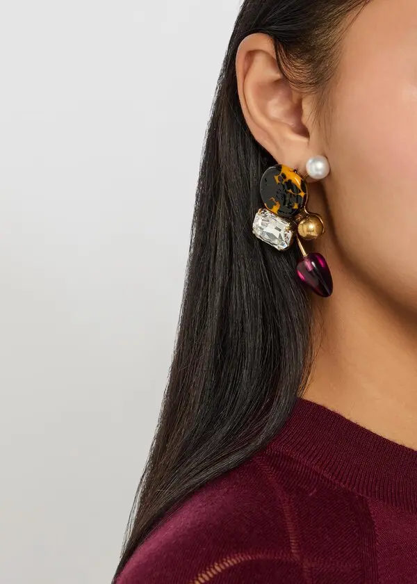 Dries Van Noten Painted Glass And Brass Drop Earrings