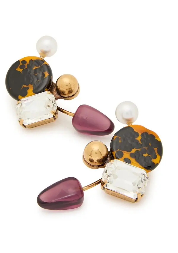 Dries Van Noten Painted Glass And Brass Drop Earrings