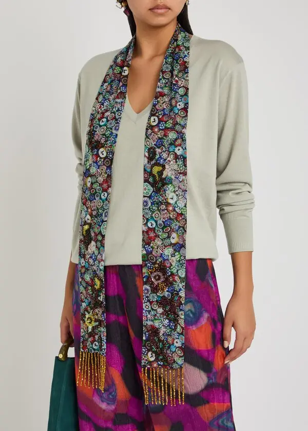 Dries Van Noten Fani Printed Embellished Chiffon Scarf
