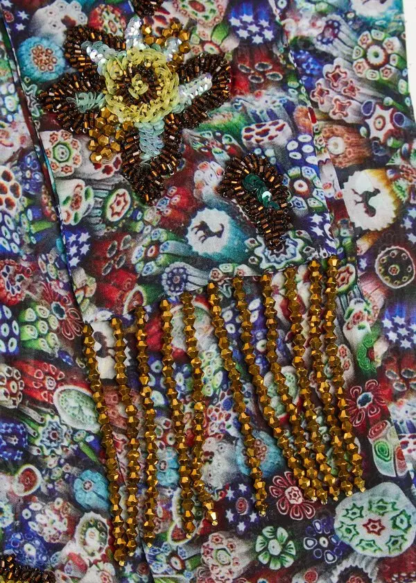 Dries Van Noten Fani Printed Embellished Chiffon Scarf