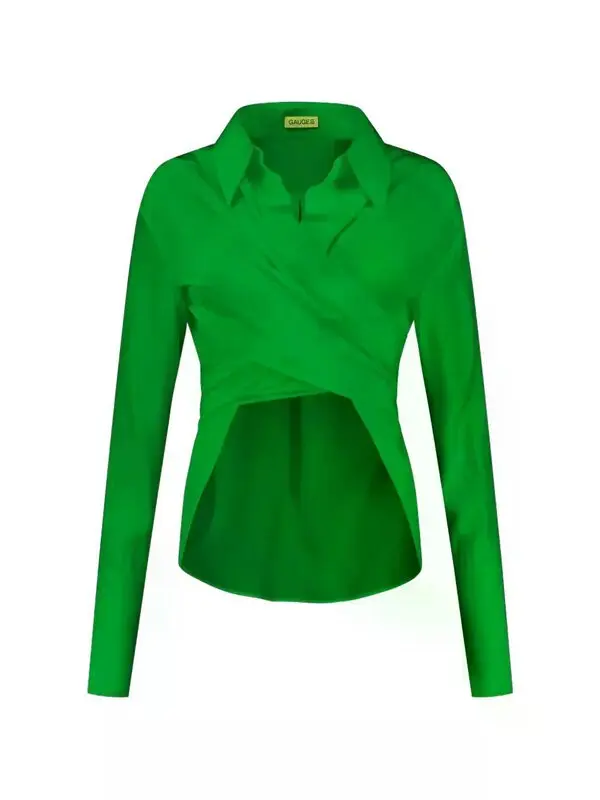 Gauge81 Silk Wrap Shirt With High-low Hem - Green