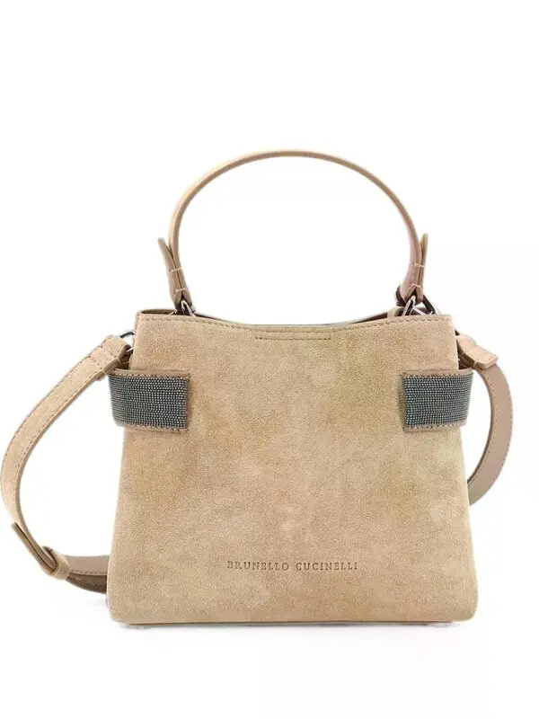 Brunello Cucinelli Mini Essence Monili-embellished Suede Tote Bag - Neutrals