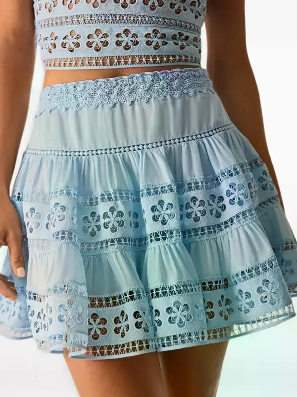 Charo Ruiz Ibiza Lea Embroidered-lace Tiered Mini Skirt