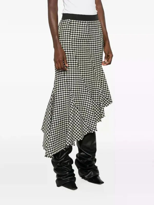 Attico Houndstooth Asymmetric Midi Skirt