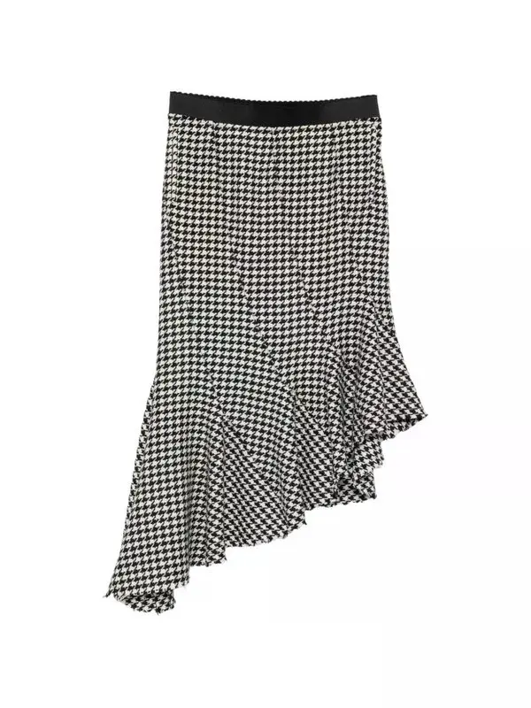Attico Houndstooth Asymmetric Midi Skirt - White