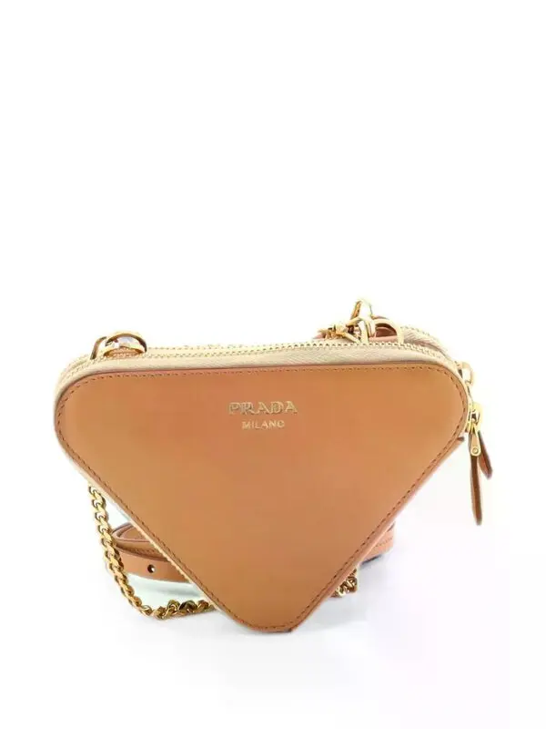 Prada Triangle Logo Zip Around Shoulder Bag Raffia And Leather Mini Crossbody Bag