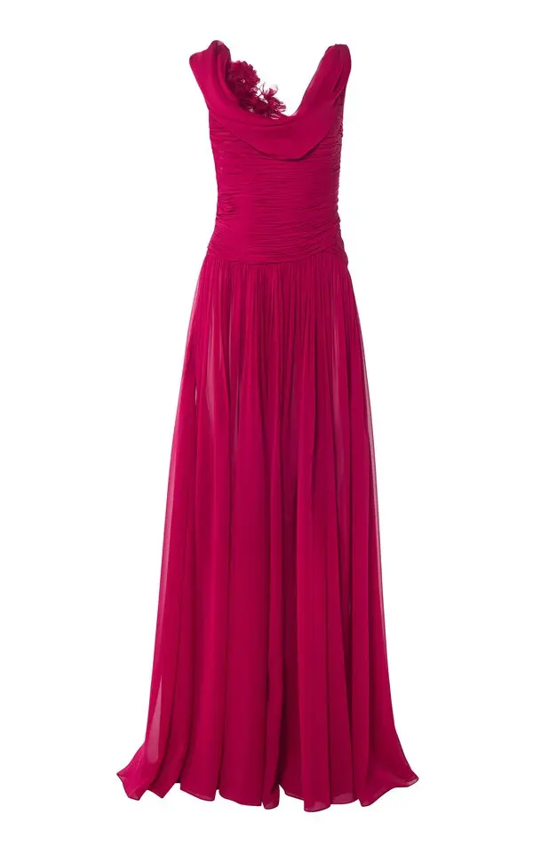 Carolina Herrera Draped Silk-chiffon Gown - Berry
