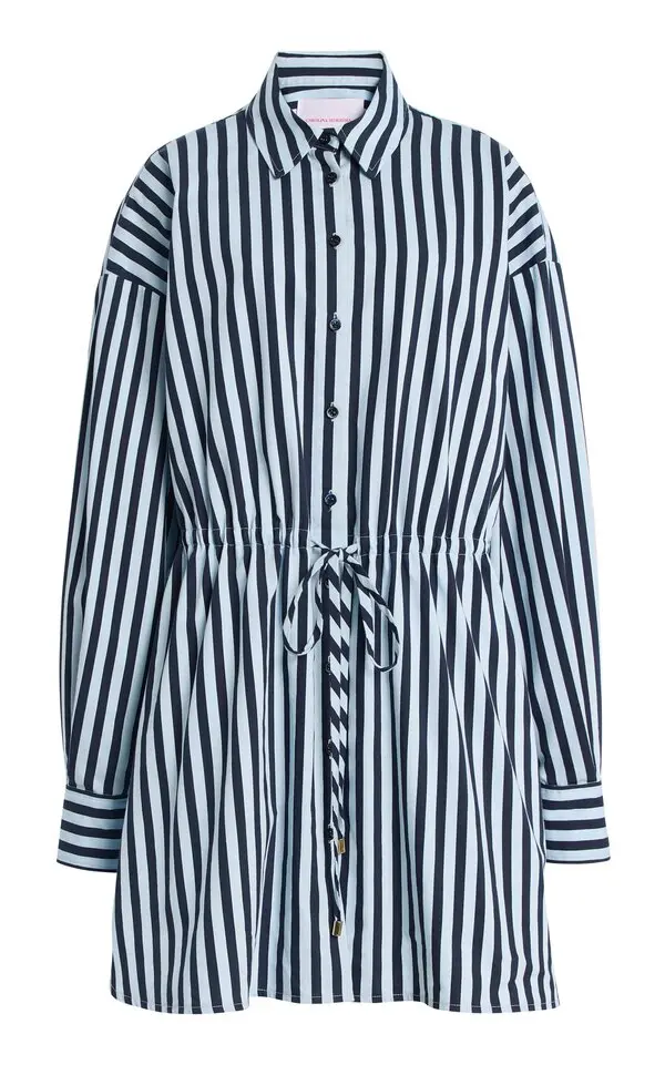 Carolina Herrera Striped Cotton-blend Mini Shirt Dress - Navy