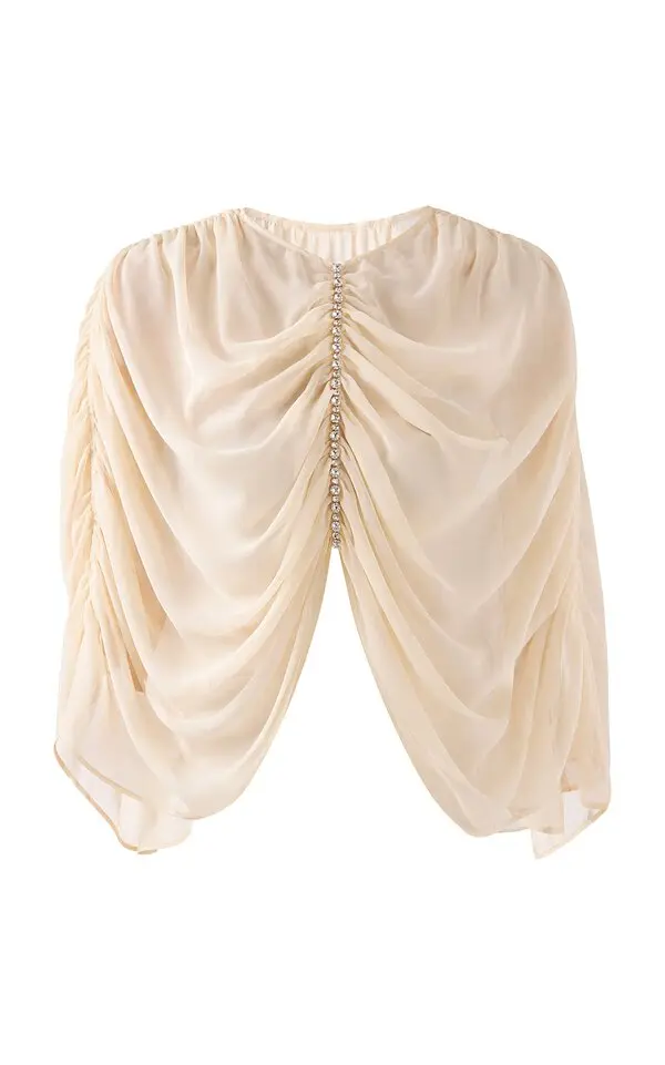 THE NEW ARRIVALS ILKYAZ OZEL Nour Crystal Chiffon Cape Top - Ivory