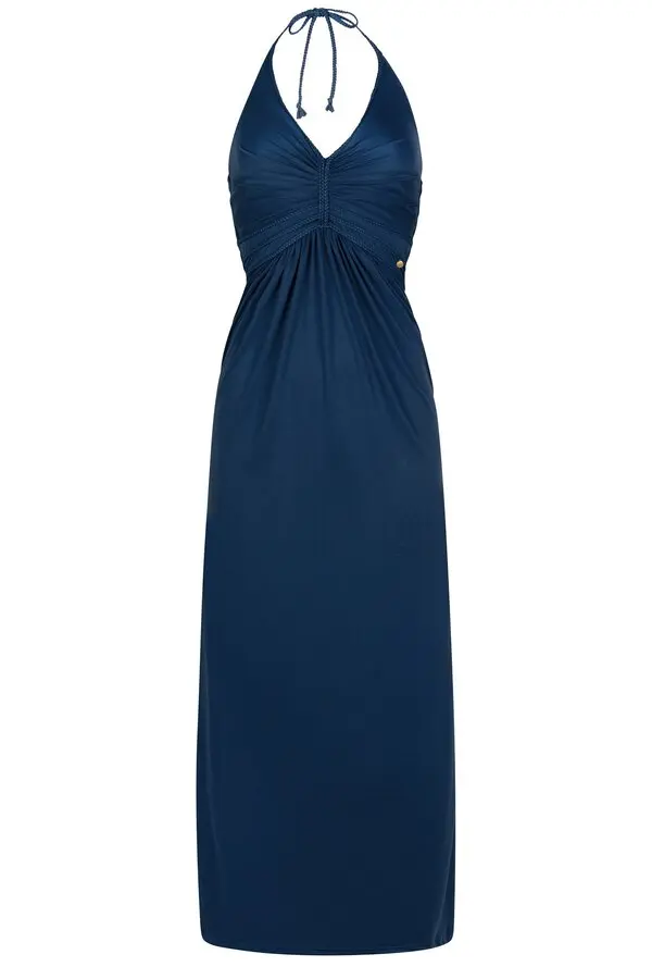 CHIC BY LIRETTE Natural Halter Maxi Dress - Blue