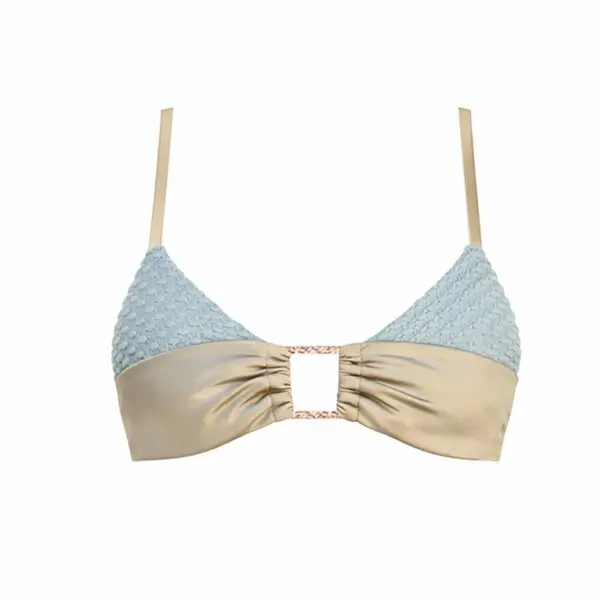 BELLETAGE SWIMWEAR Neutrals / The Solaria Dotted Overlay Bikini Top - Green
