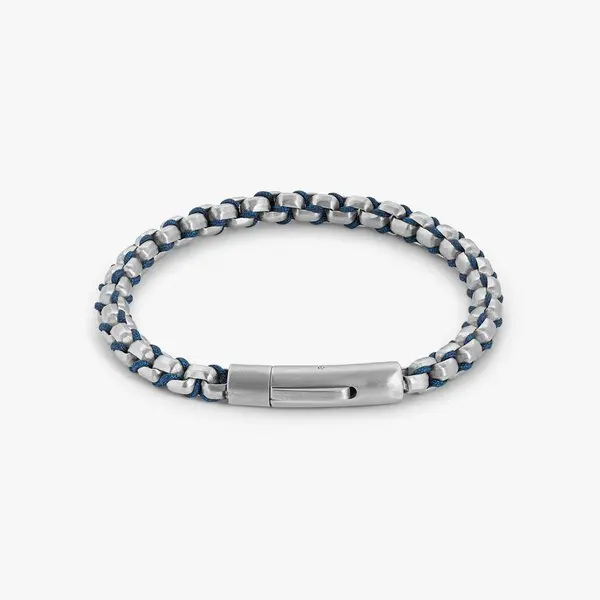 Tateossian Silver / Blue Thompson Box Chain Bracelet In Blue - Silver/blue