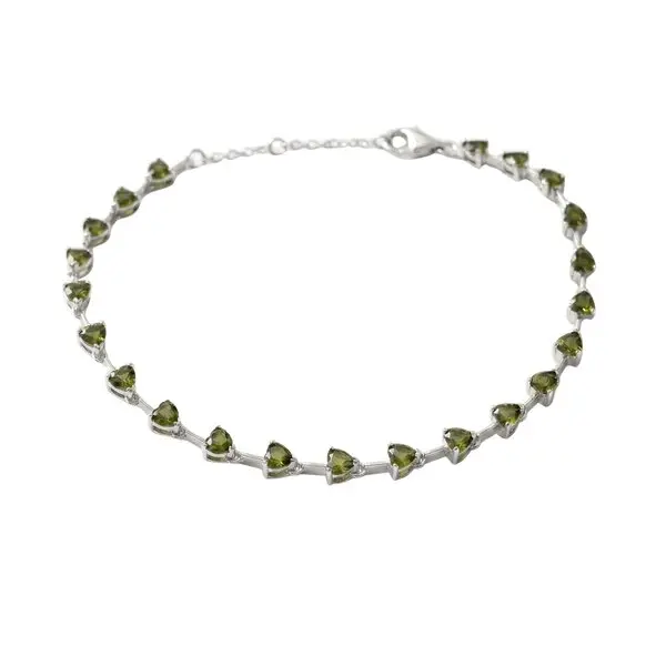 HARFI Peridot August Birthstone Heart Tennis Sterling Bracelet - Silver