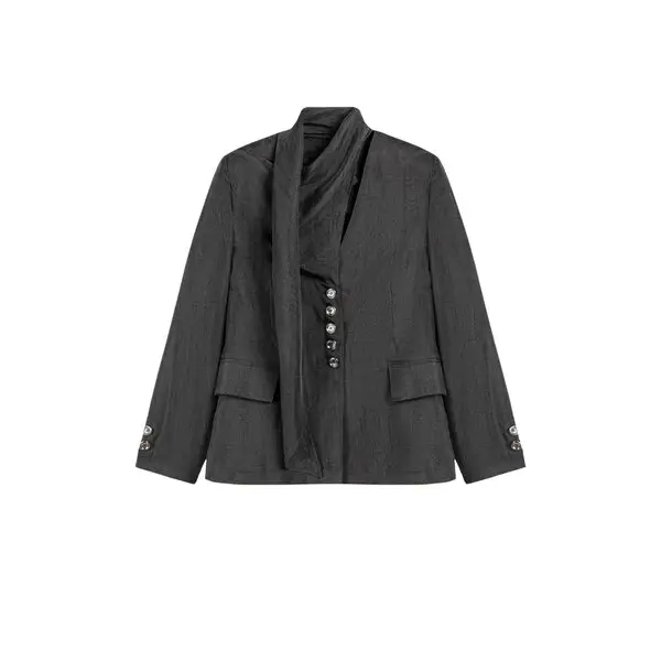 NOCTURNE Asymmetrical Draped Tailored Jacket - Grey
