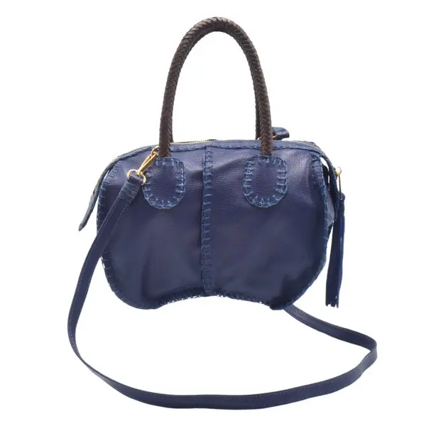 Carlos Falchi Mini Barrel Leather Bag Navy - Blue
